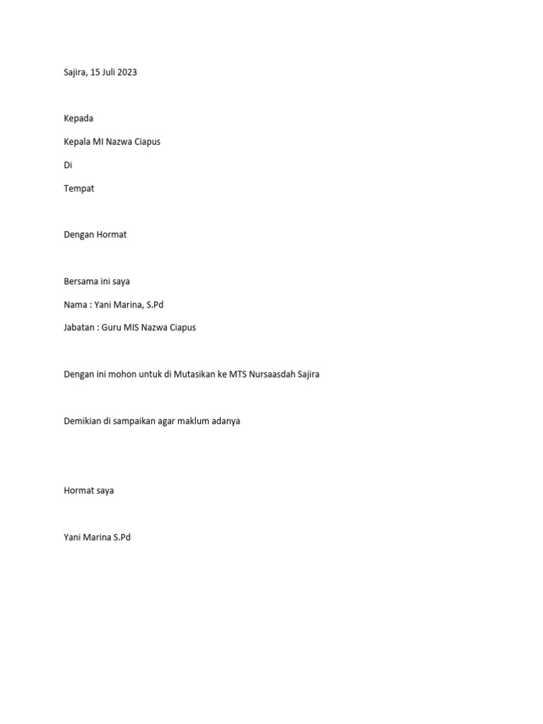 Surat Mutasi Yani | PDF