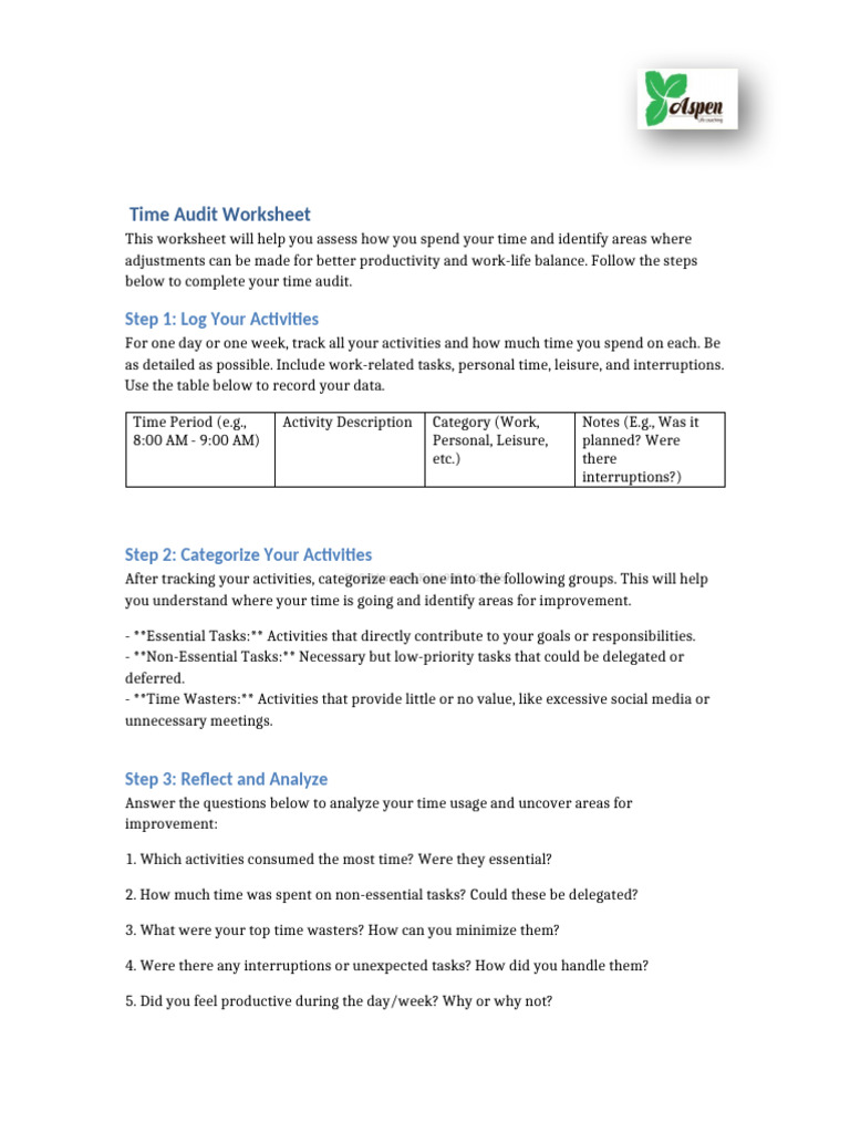 FInal Time Audit Worksheet | PDF | Business