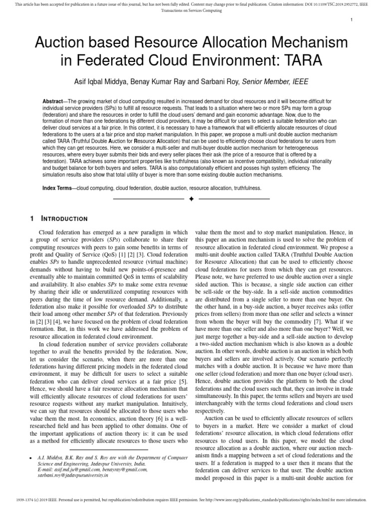 Auction Based Resource Allocation Mechanism | PDF | Auction | Cloud Computing