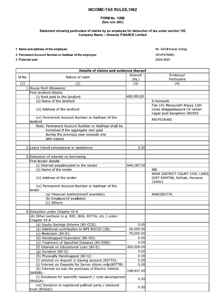 Form 12BB | PDF