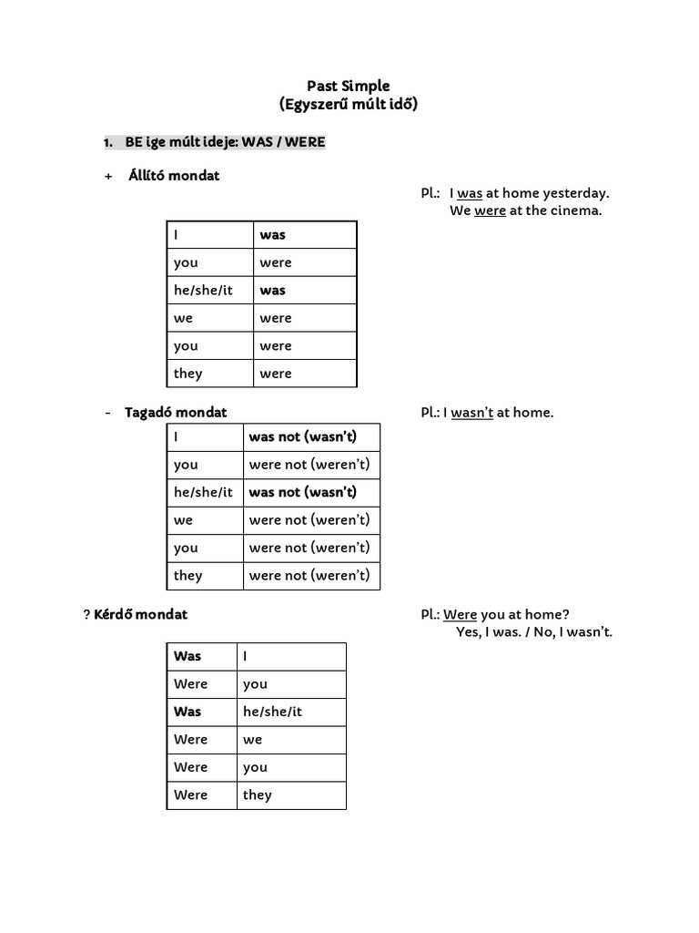 Past Simple - Handout | PDF