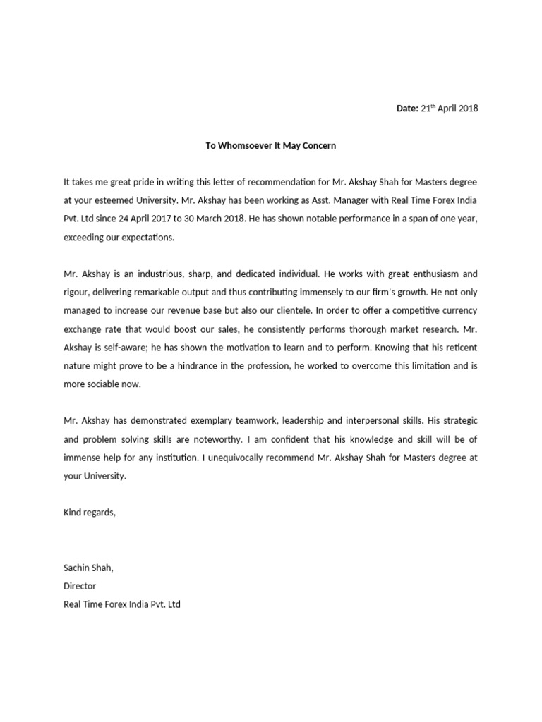 Work LOR - Deepak Shah - Draft 1 - Edit1 | PDF