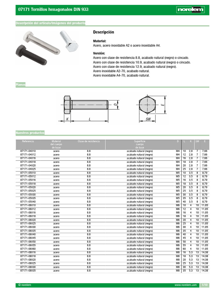 Tornillos hexagonales DIN 933 en acero | PDF | Tornillo | Ingeniero civil