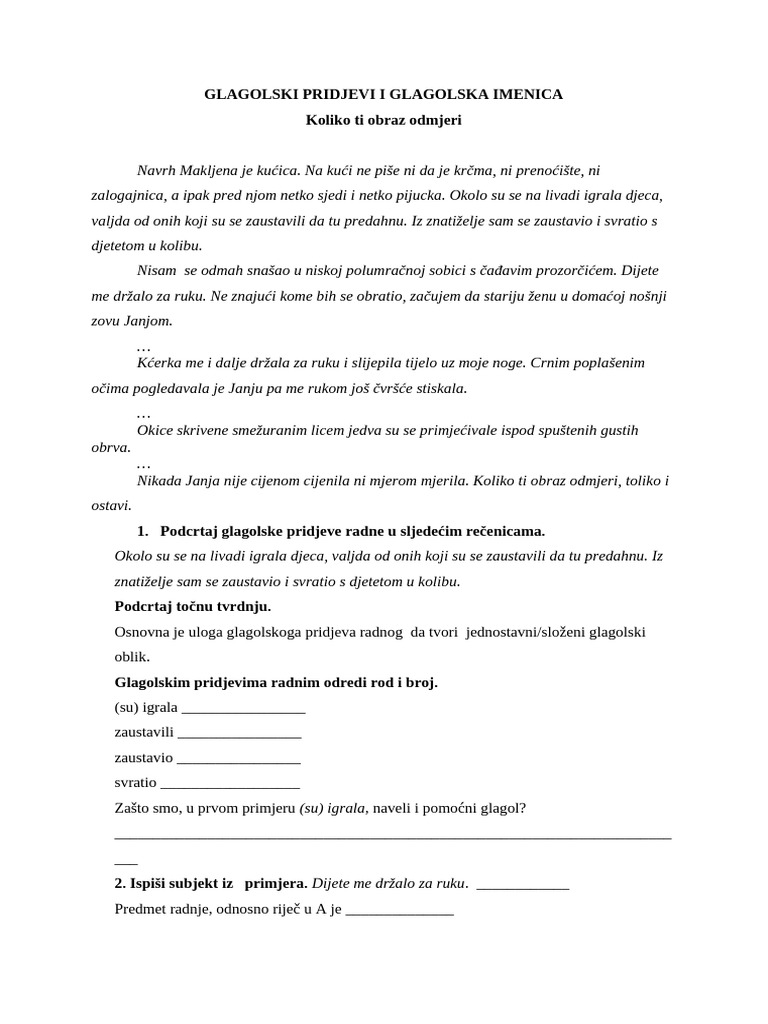 Glagolski Pridjevi I Glagolska Imenica | PDF