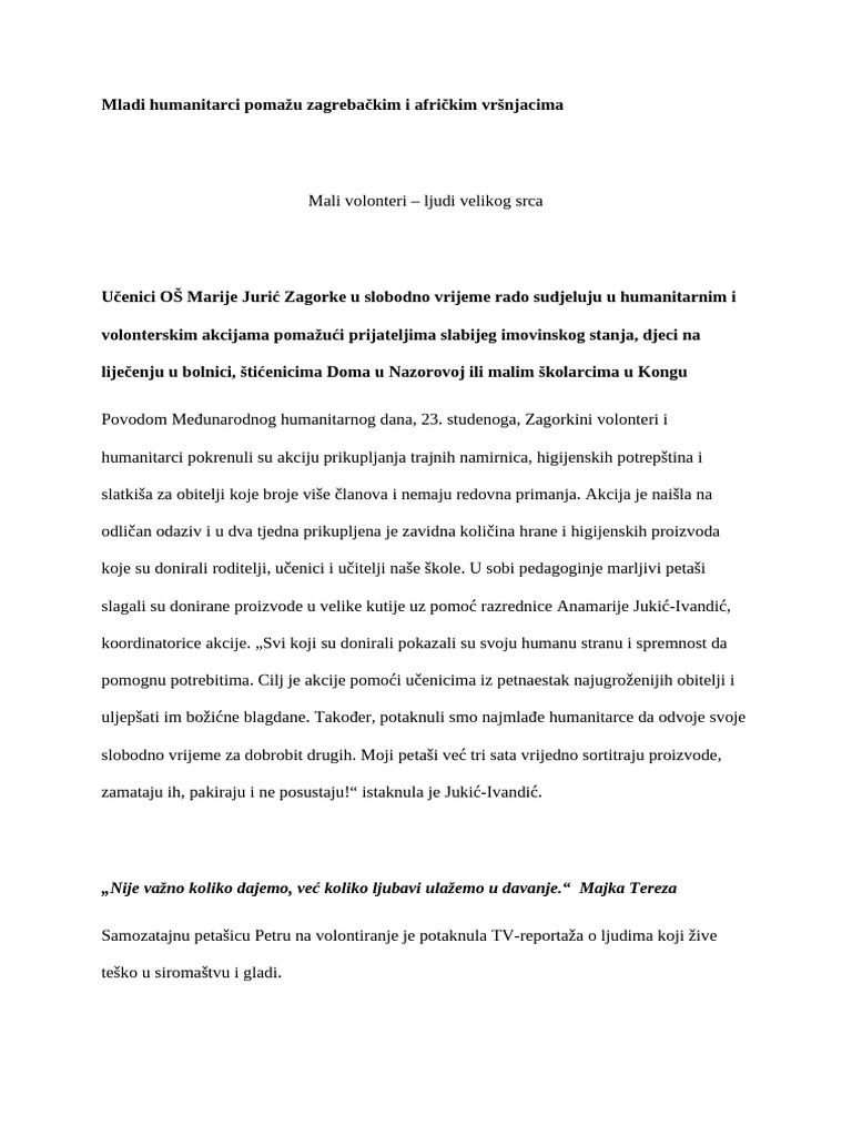 Mali Volonteri - Ljudi Velikog Srca | PDF