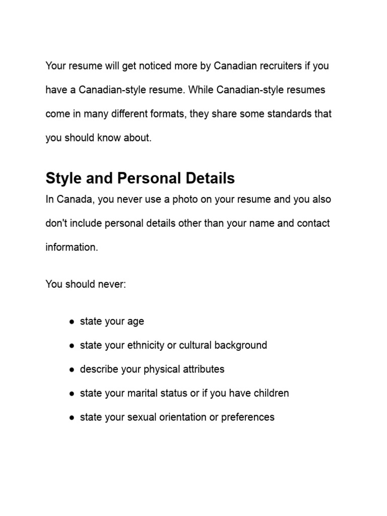 HOW-TO-CREATE-A-CANADIAN-STYLE-RESUME-1 | PDF | Résumé HOW-TO-CREATE-A-CANADIAN-STYLE-RESUME-1 | PDF | Résumé