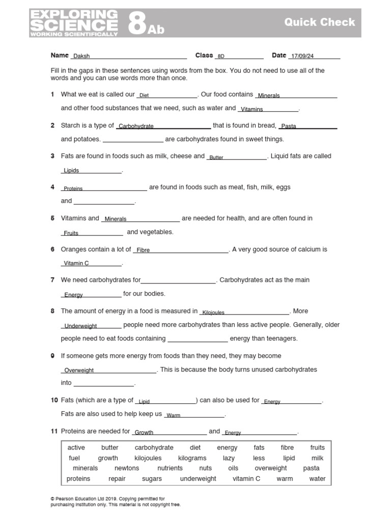 Food Fill in Blanks | PDF | Foods | Food Energy