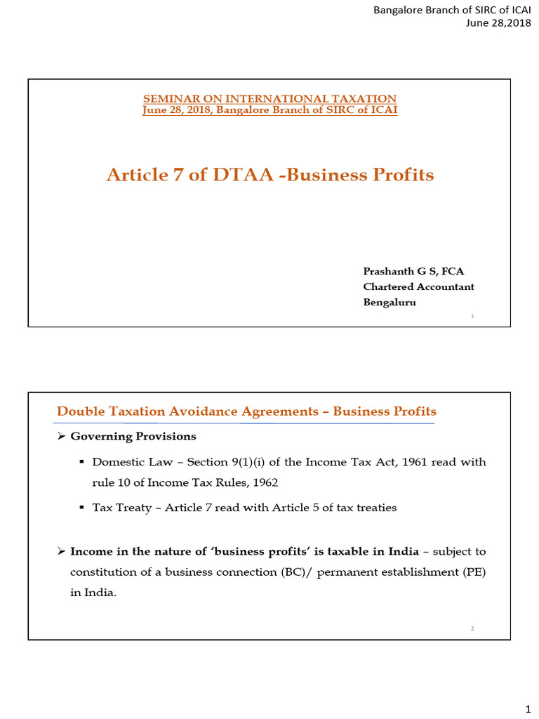 Prashanth G.S Business Profits | PDF | Tax Treaty | Permanent Establishment