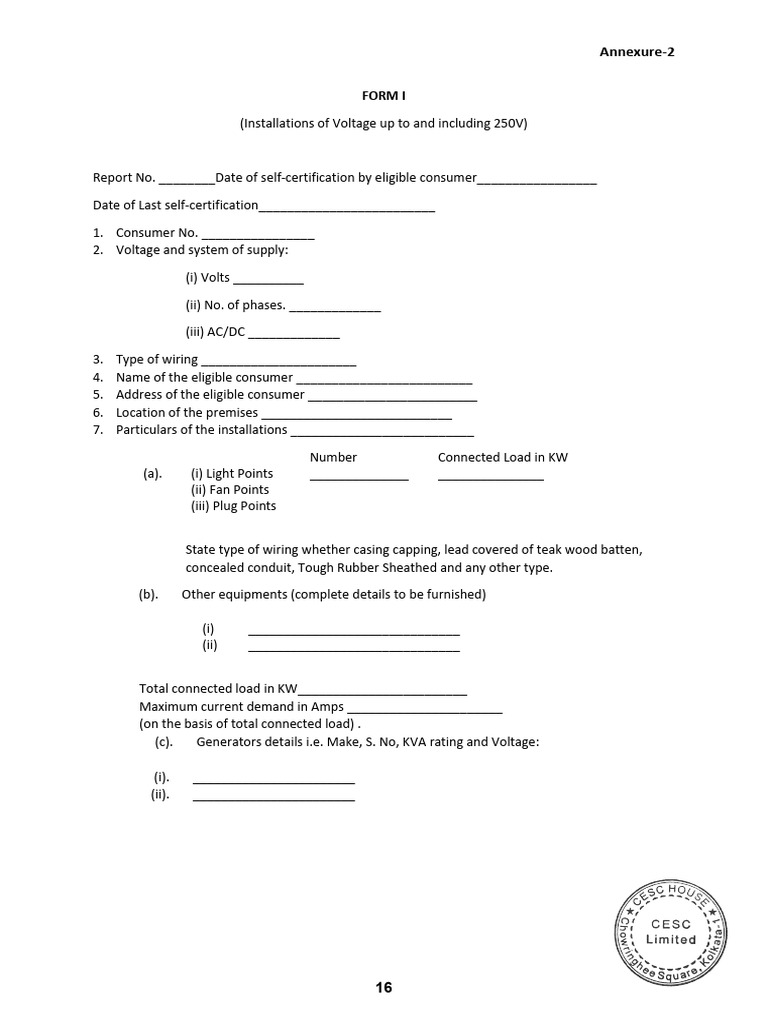 Annexure-2 Format For Self-Certification | PDF | Electrical Wiring | Insulator (Electricity)