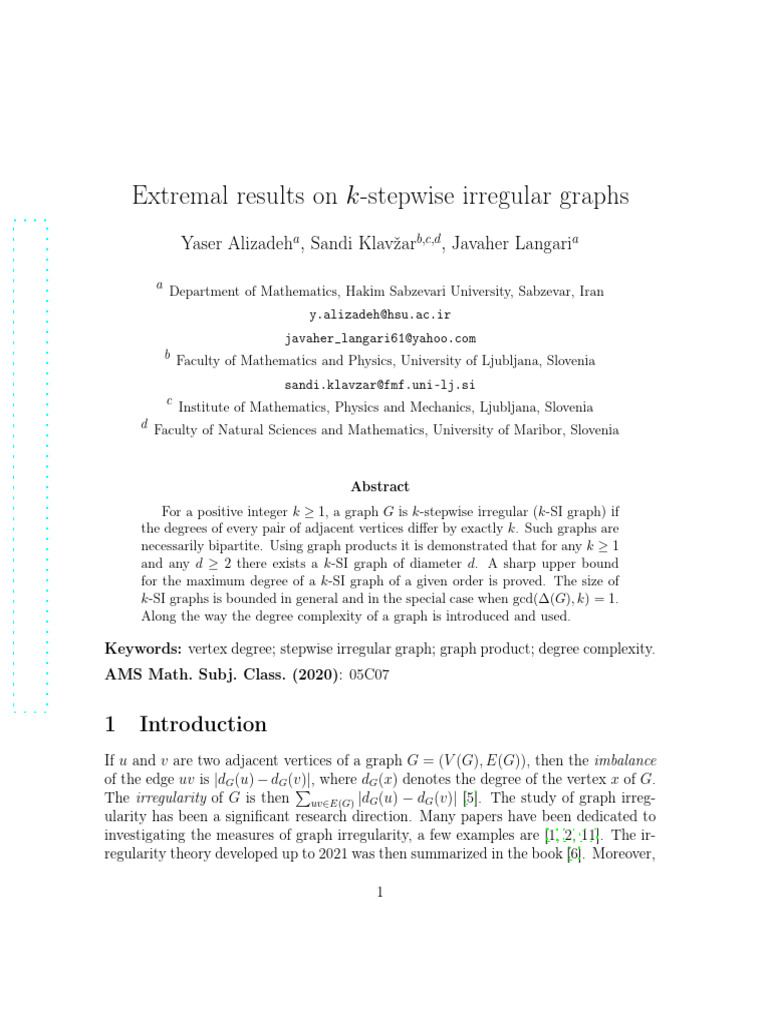 Extremal Results On K Stepwise Irregular Graphs | PDF | Vertex (Graph ...