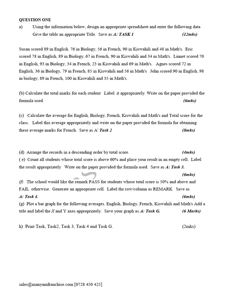 Spreadsheets 6 Practical Questions (1) | PDF