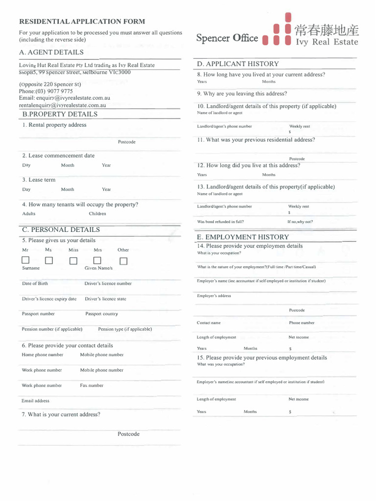 Form - Tenant Application Form | PDF | Landlord | Renting