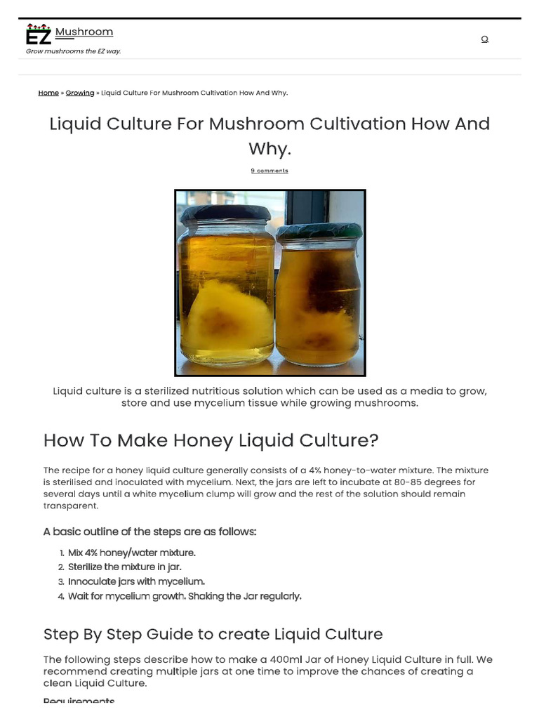 Liquid Culture For Mushroom Cultivation How and Why | PDF