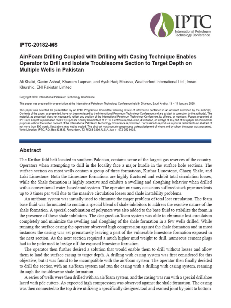 Foam Drilling Coupled With Drilling With Casing Technique Enables ...