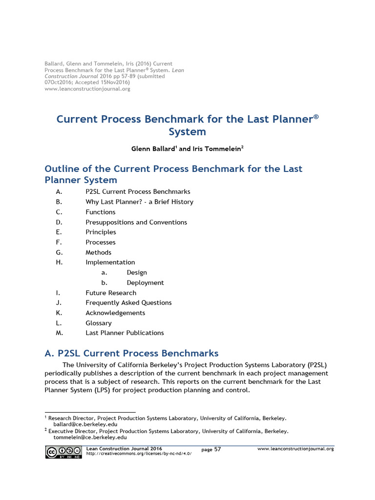 Current Process Benchmark For The Last Planner System | PDF ...