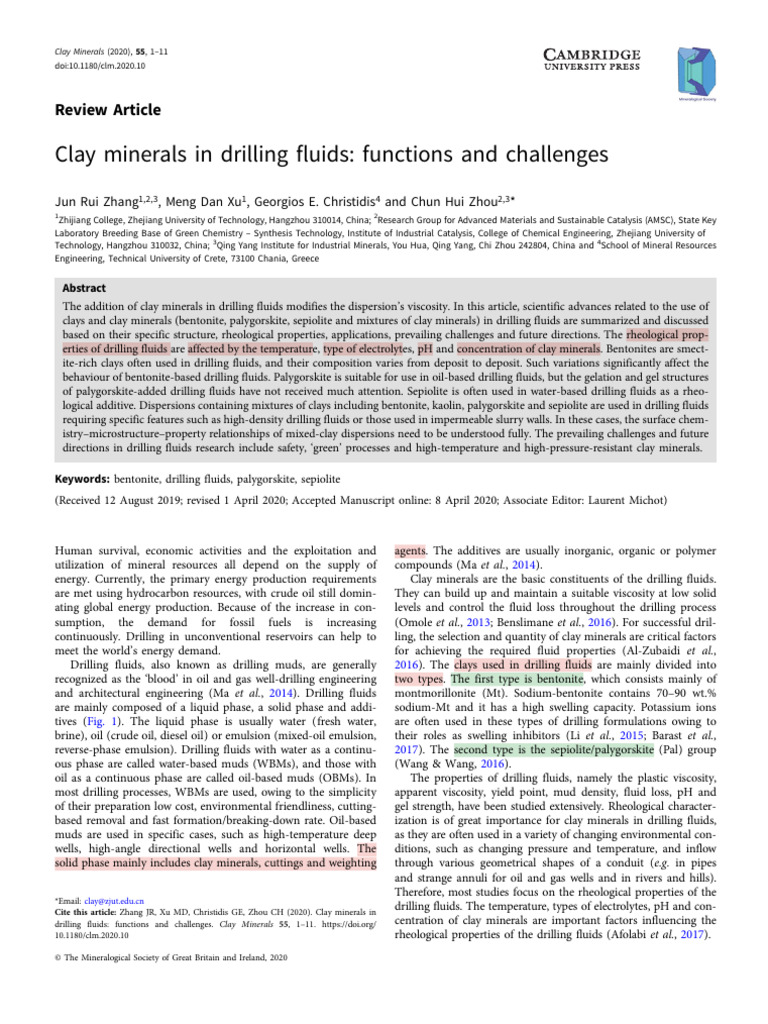 Clay Minerals in Drilling Fluids (Functions and Challenges) | PDF ...