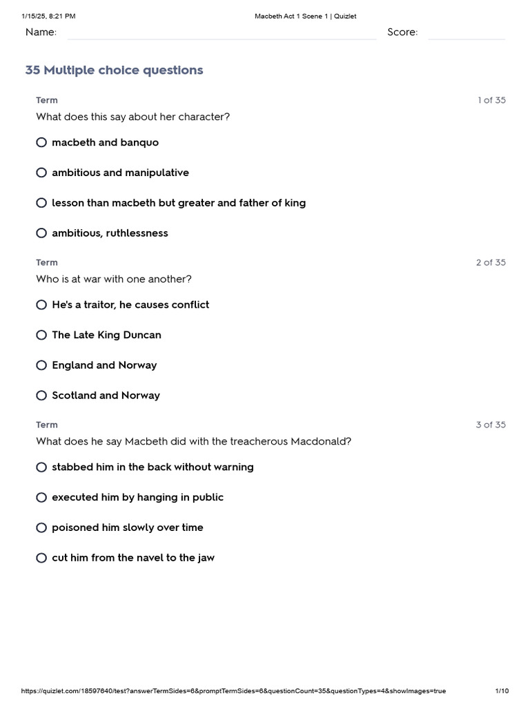 Macbeth Act 1 Study Questions | PDF | Macbeth