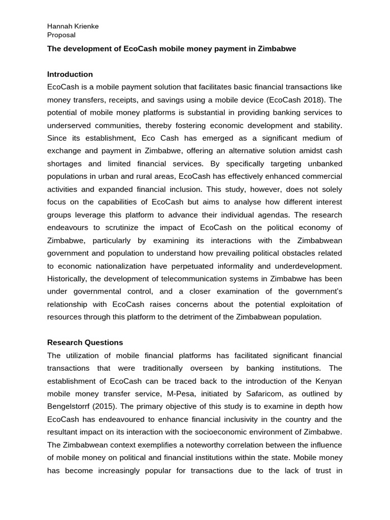 EcoCash Proposal Note | PDF | Money | Economies