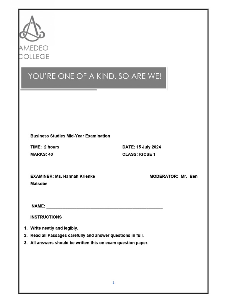 Business Studies Exam IGCSE 1 | PDF | Lean Manufacturing | Supply Chain