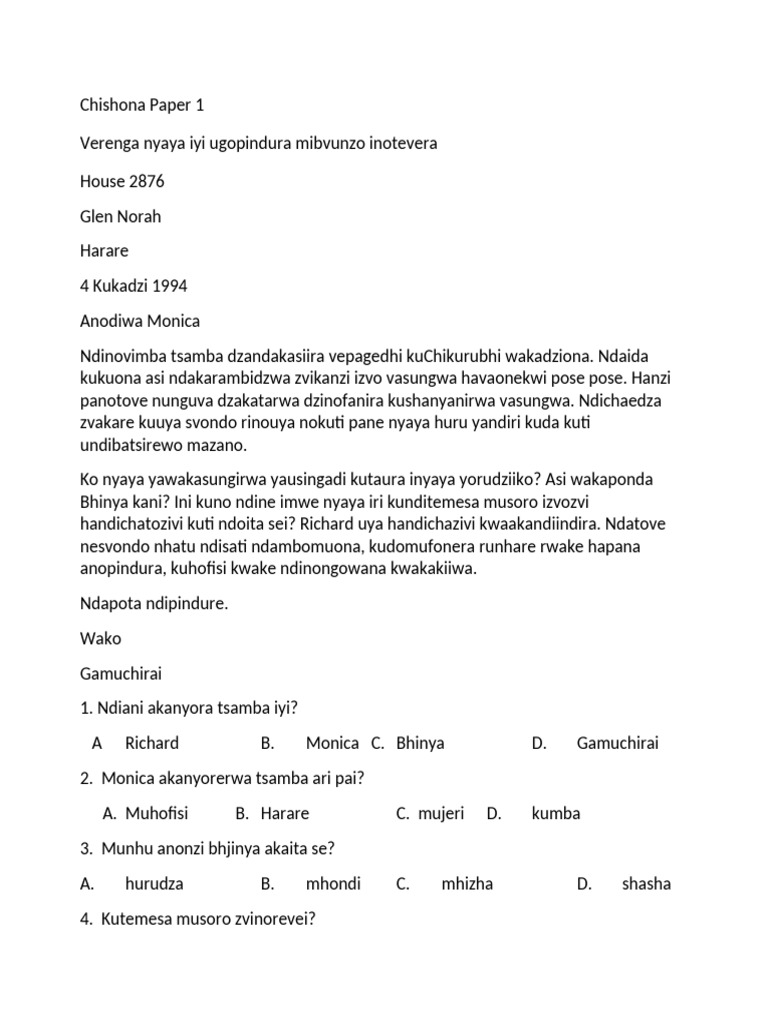 Shona Paper 1 Grade7 End of Month | PDF | Languages | Foreign Language ...