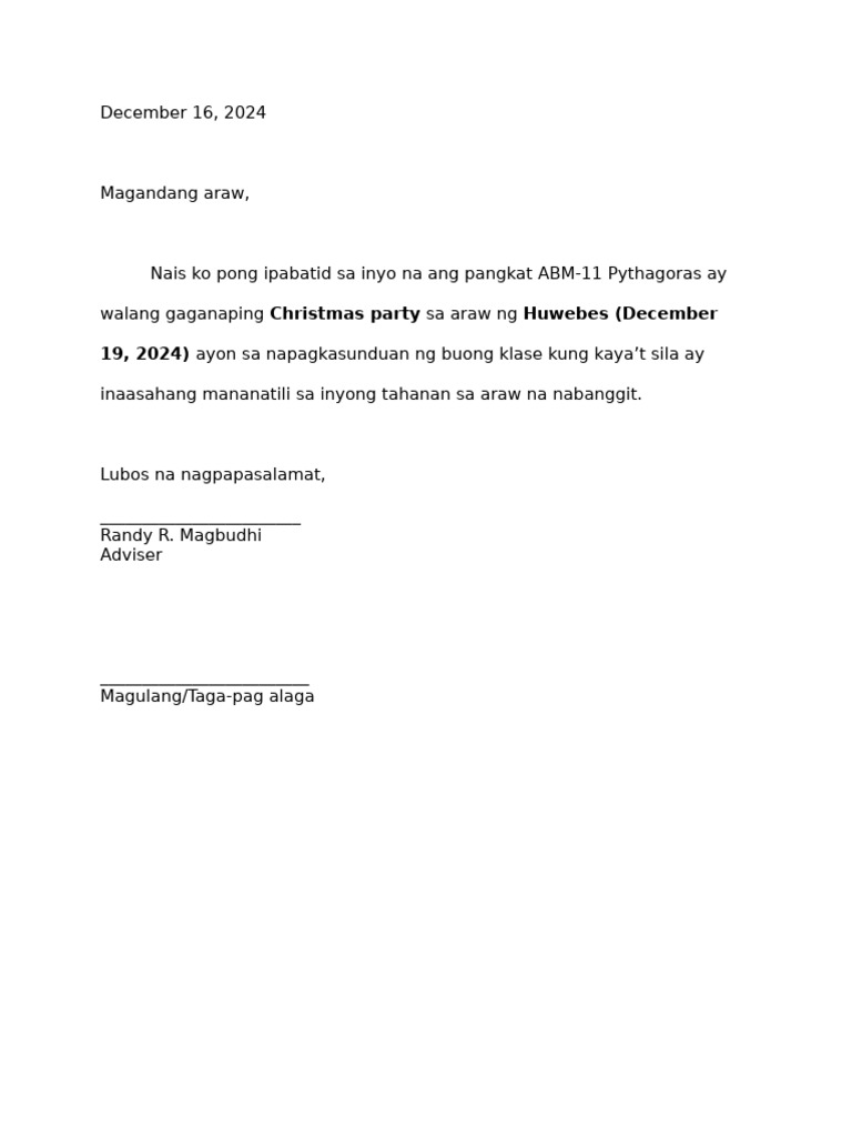 Christmas Party Letter | PDF
