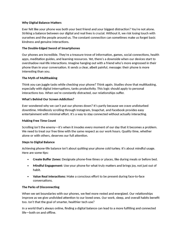 Achieving Digital Balance Tips | PDF | Marketing | Search Engine Marketing