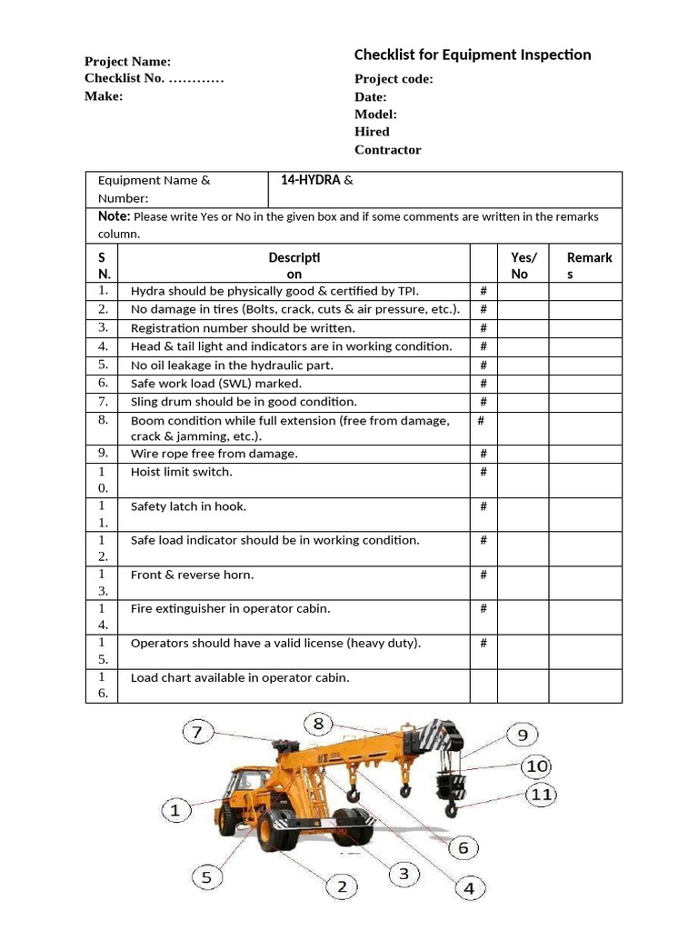 Hydra Crans Inspection Checklist (AD-Internal) | PDF