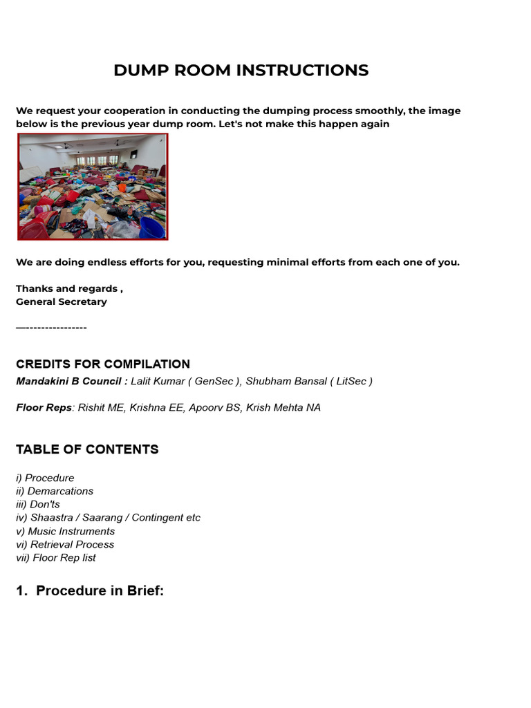 Dump Rooms Instructions | PDF