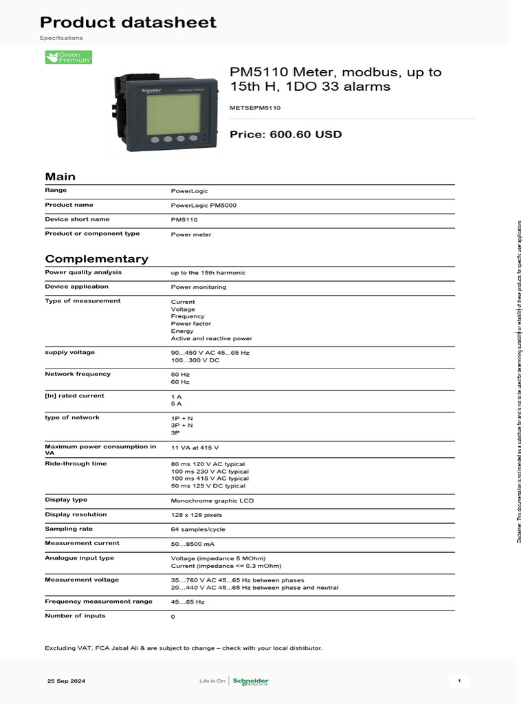 Schneider Electric - PowerLogic-PM5000-Power-Meters - METSEPM5110 | PDF ...