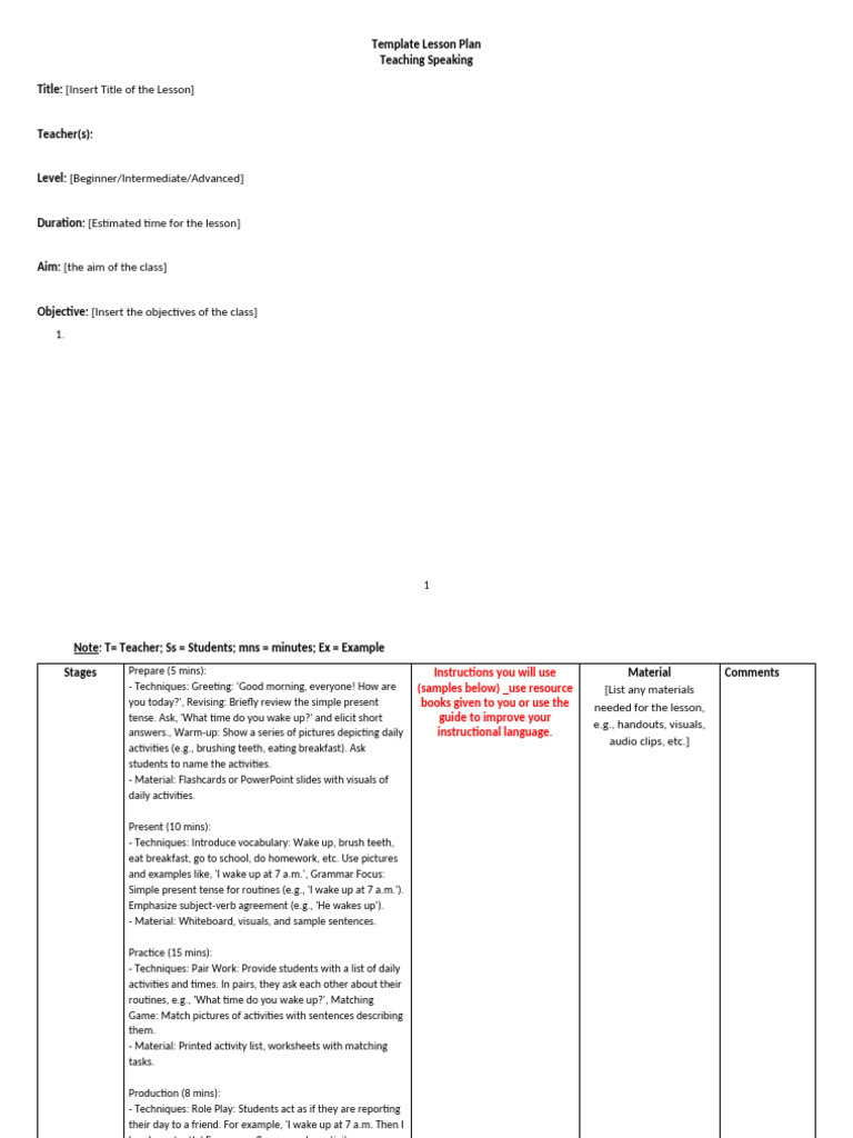 Lesson Plan My Daily Routine | PDF | Educational Assessment | Lesson Plan