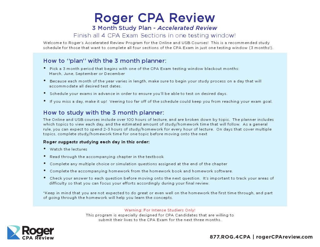 Roger CPA Review: 3 Month Study Plan - Accelerated Review Finish All 4 ...