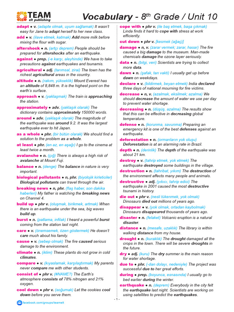 8CLASS Vocabulary List Unit10 | PDF | Earthquakes | Climate Change