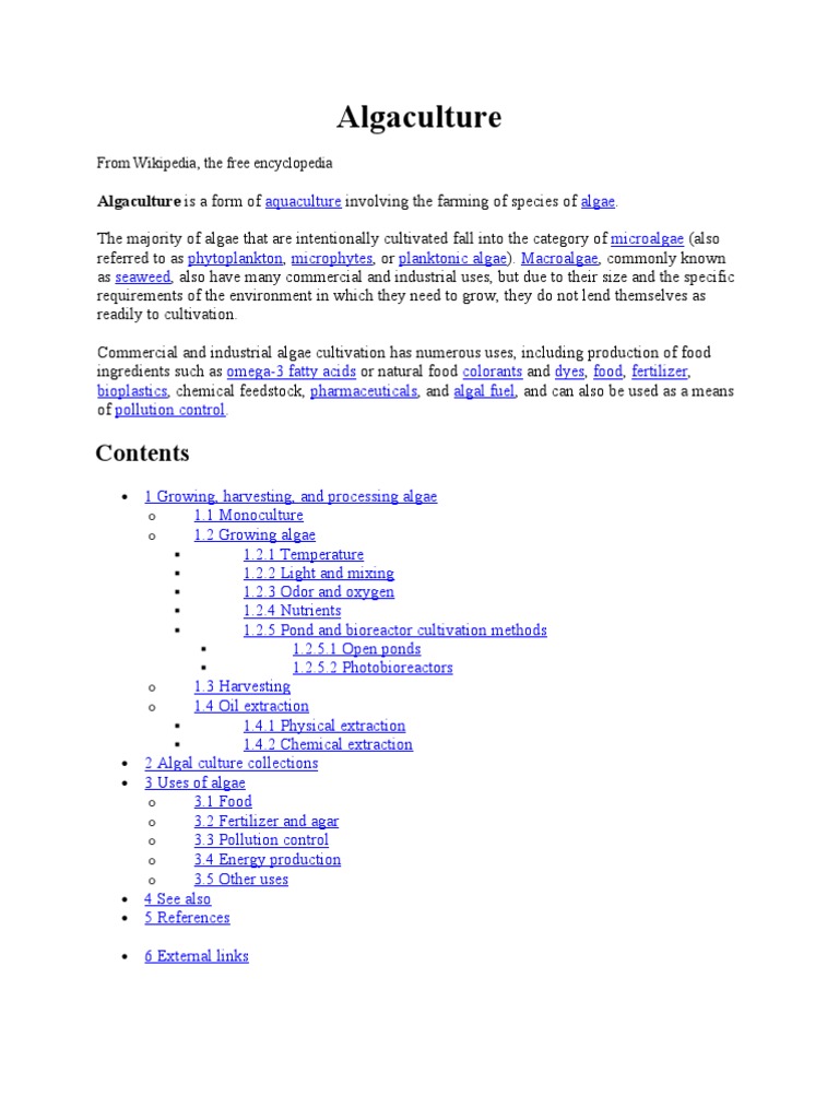 Algaculture: Algaculture Is A Form of | PDF | Algae Fuel | Chemistry