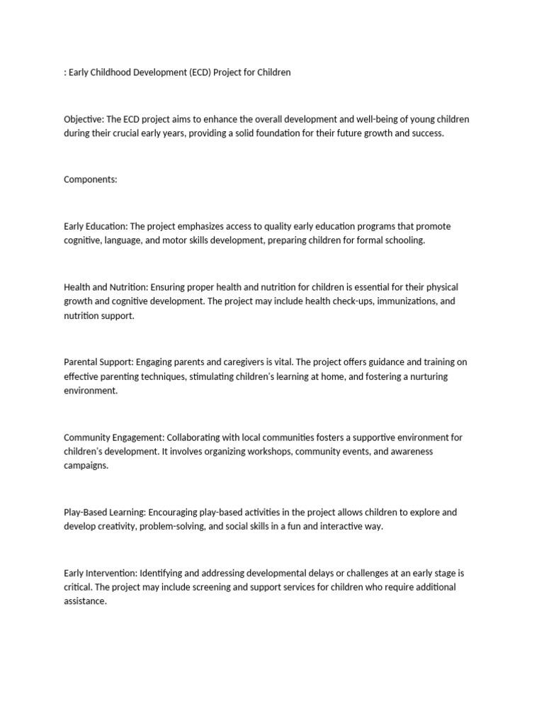 Early Childhood Development Project Overview | PDF | Child Development ...