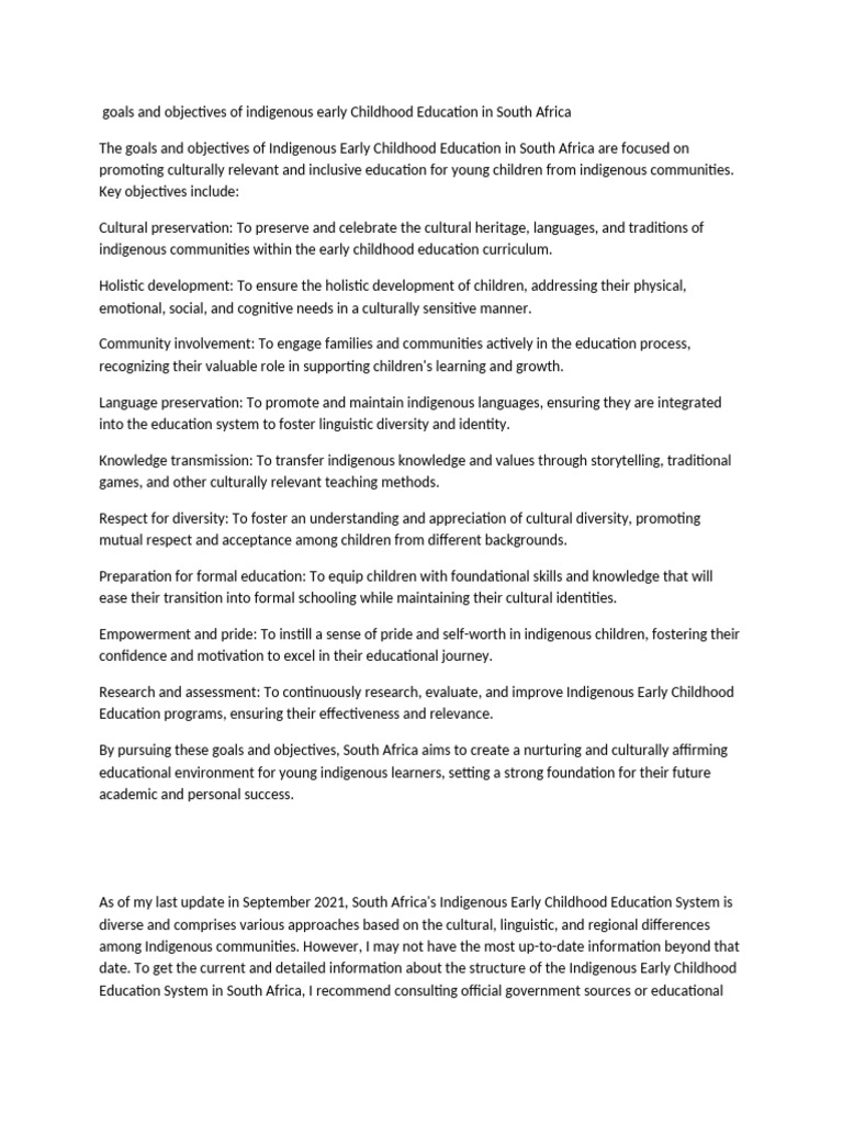 Indigenous Early Childhood Education Goals | PDF | Early Childhood ...