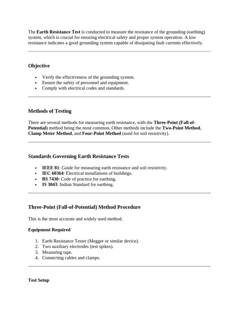 Earth Resistance & Low-Frequency Test Guide | PDF | Electrical ...