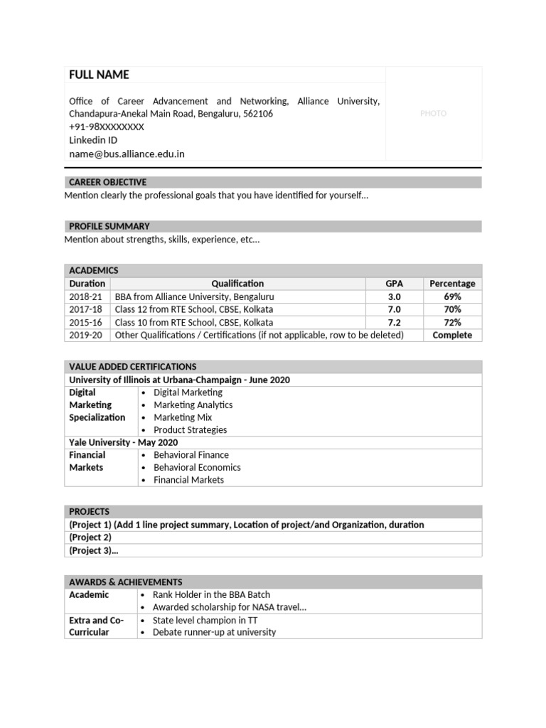 BBA & B.Com CV Format | PDF