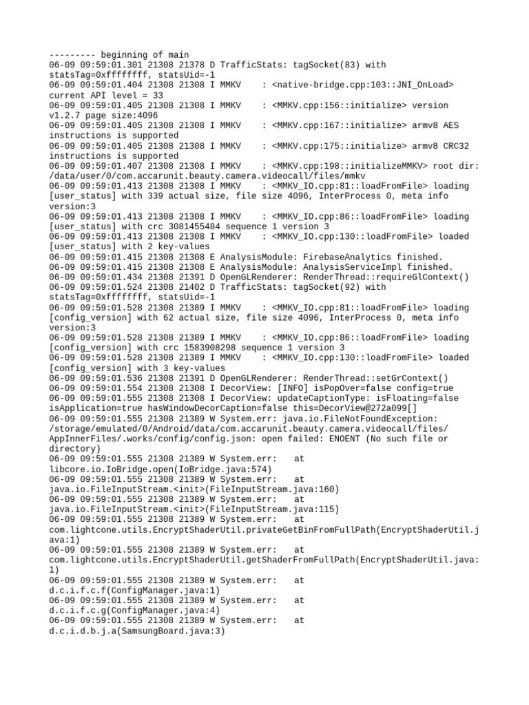 com.accarunit.beauty.camera.videocall_logcat | PDF | Java (Programming Language) | Computer ...