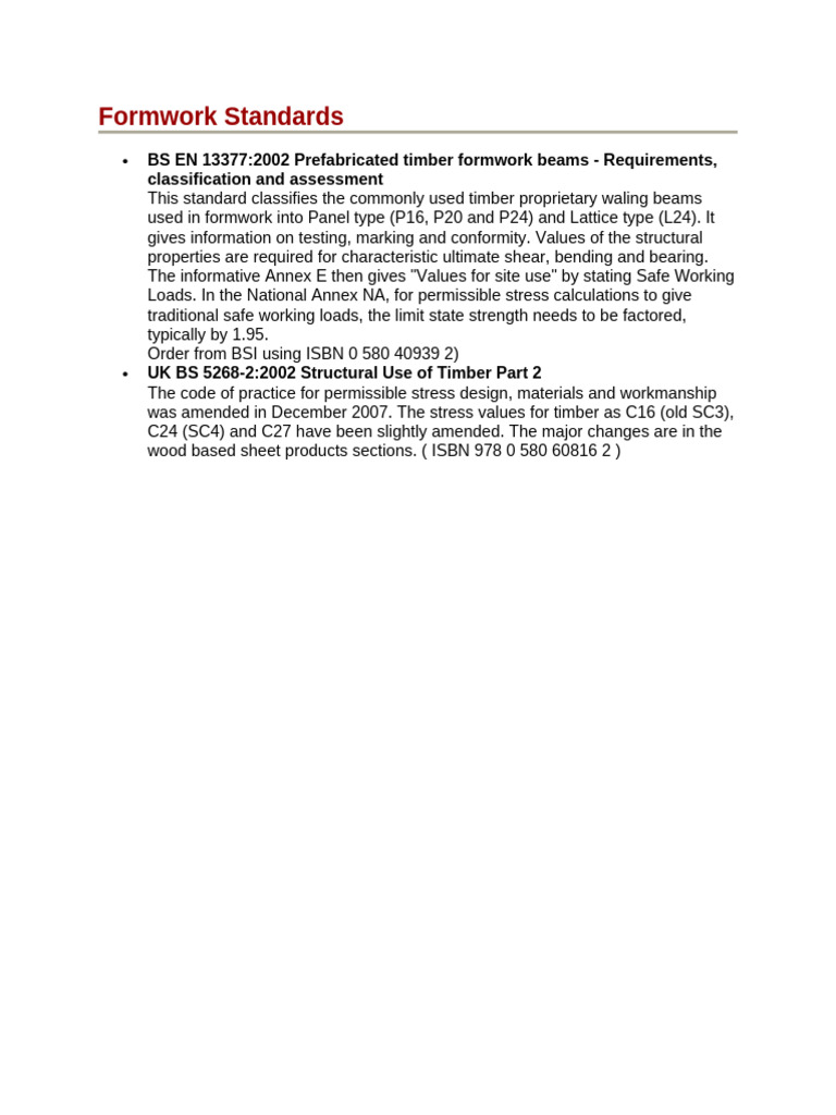 Formwork Standards | PDF
