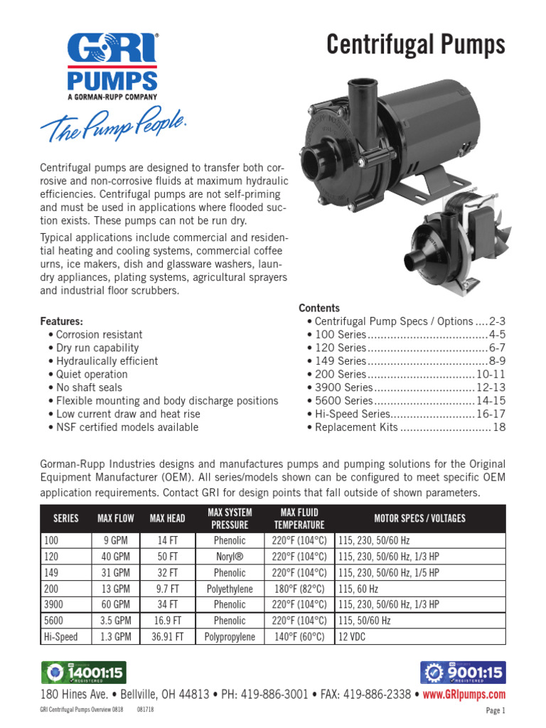 Gri Centrifugal Pumps Overview 0818 | PDF | Pump