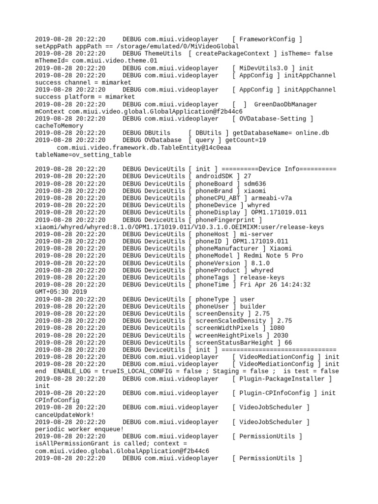 Xiaomi Video Player Debug Log | PDF | Computing | Computer Programming
