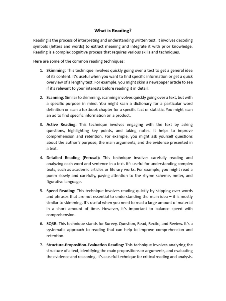 Essential Reading Techniques Explained | PDF | Speed Reading | Reading ...