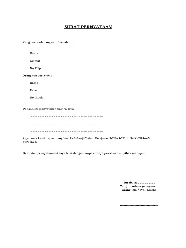 Surat Pernyataan Pts | PDF
