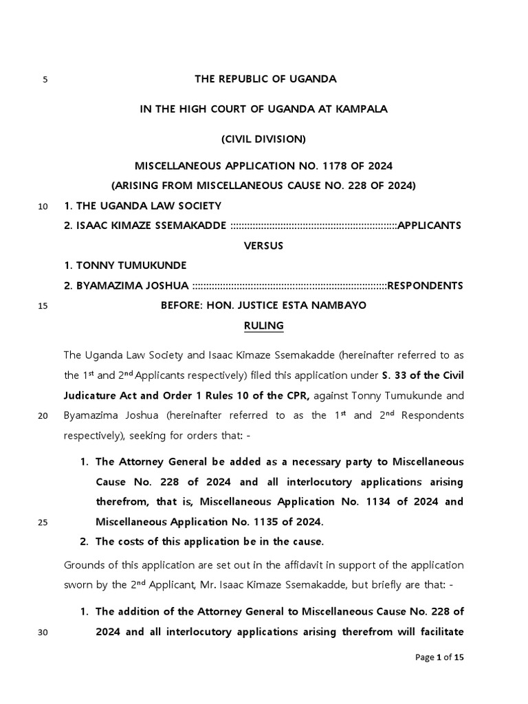 ULS & Isaac Kimaze Ssemakadde - V - Tonny Tumukunde & Anor. M.A No ...