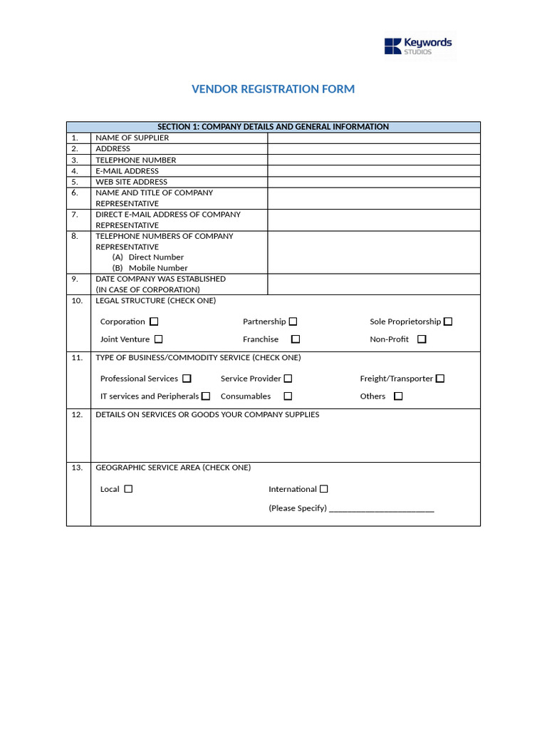 Vendor Registration Form - SSC India | PDF