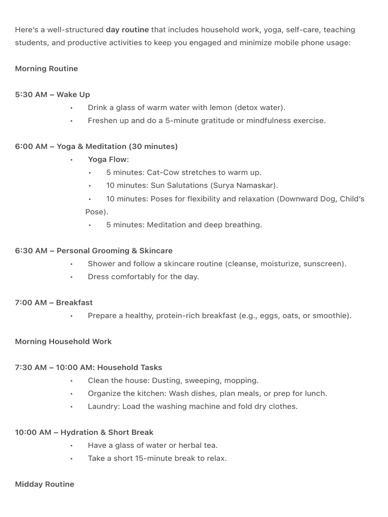 Here’s a well-structured day routine that includes household work ...