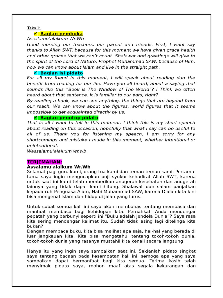 Teks Pidato Bahasa Inggris Syafiq | PDF