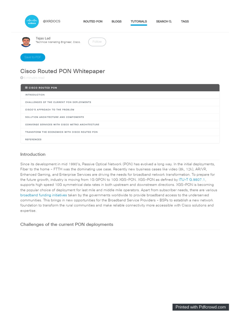 Xrdocs Io Routed Pon Tutorials Cisco Routed Pon Whitepaper | PDF ...