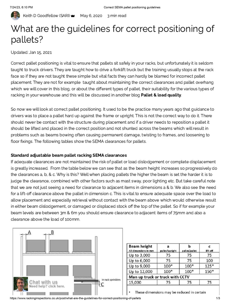 Correct SEMA Pallet Positioning Guidelines | PDF | Pallet | Warehouse