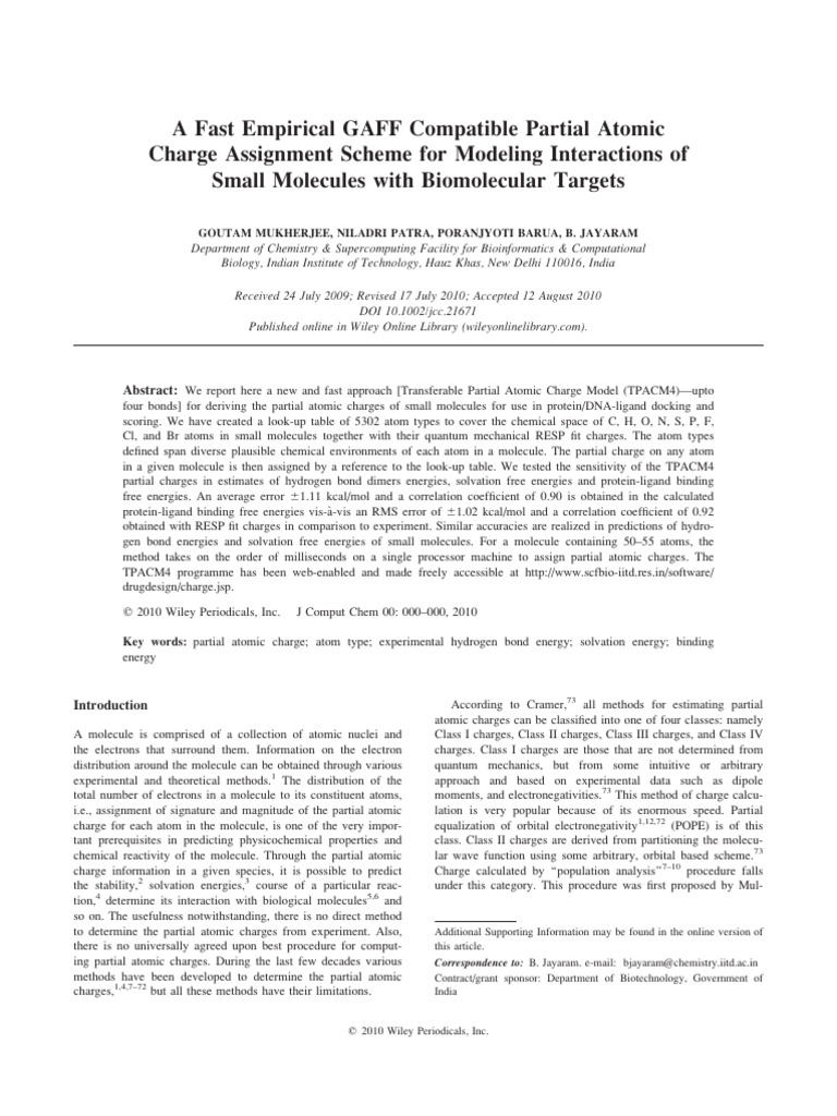 GAFF-Compatible Methanol Charge Model | PDF | Molecules | Chemical Bond